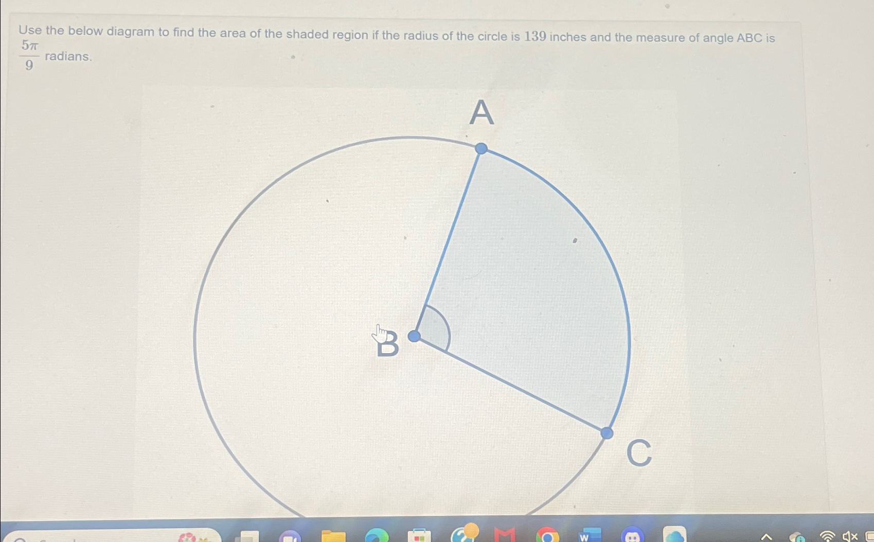 Solved Use the below diagram to find the area of the shaded | Chegg.com