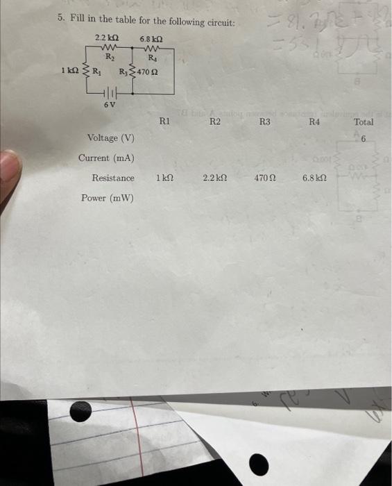Solved 5. Fill in the table for the following circuit: | Chegg.com