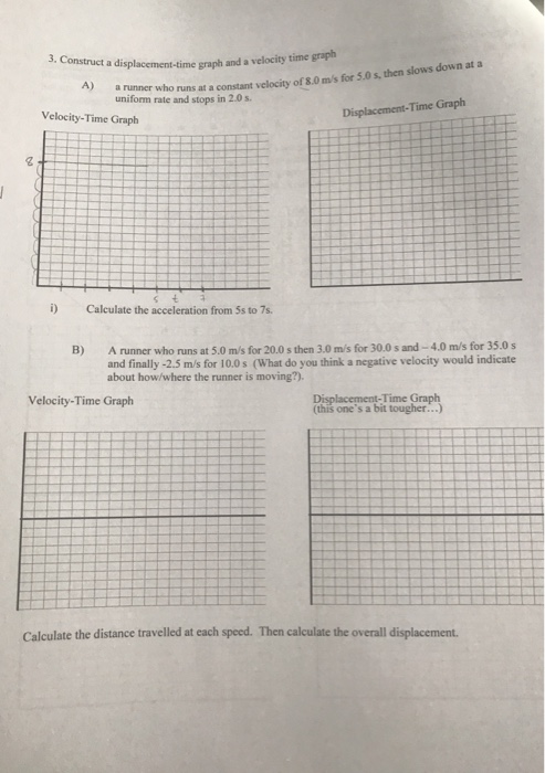 Solved 3. Construct a displacement-time graph and a velocity | Chegg.com