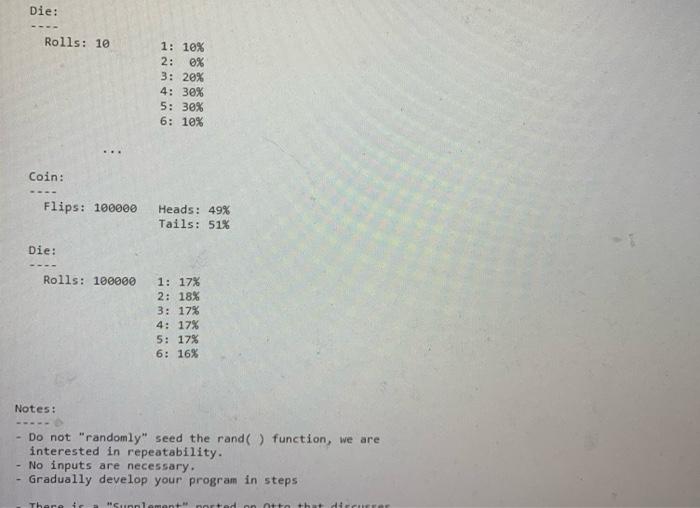 Solved please use rand() function do not use srand please | Chegg.com