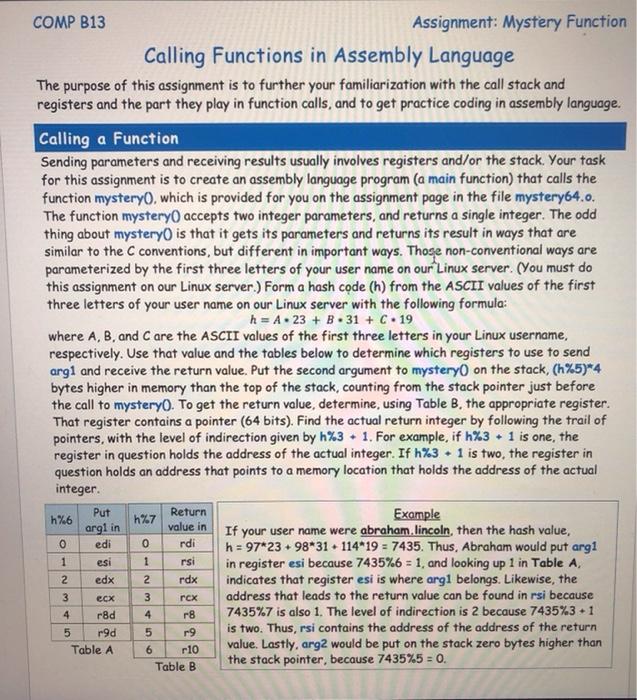 COMP B13 Assignment: Mystery Function Calling | Chegg.com