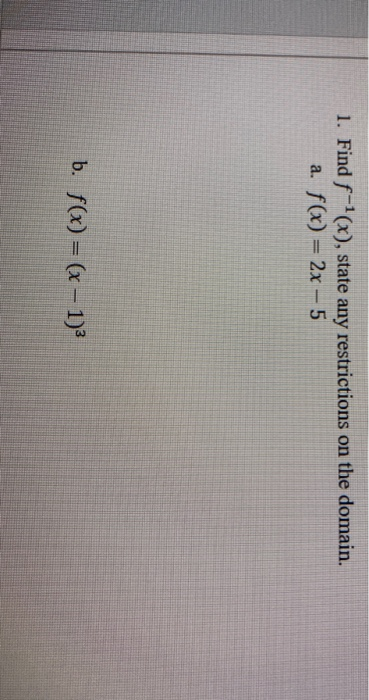 Solved 1. Find f-1(x), state any restrictions on the domain. | Chegg.com