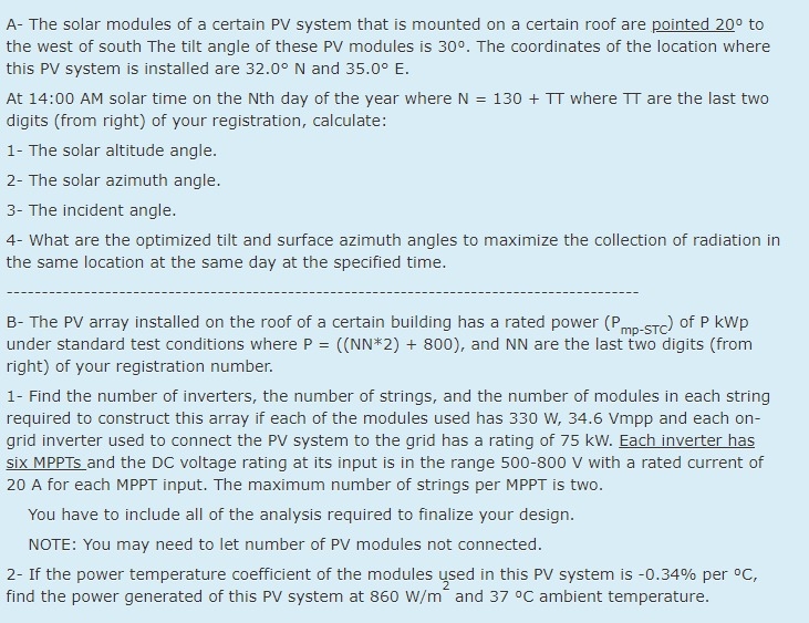 Solved A- ﻿The solar modules of a certain PV system that is | Chegg.com