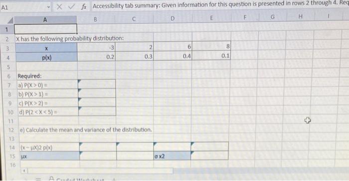 Solved A1 ×fx Accessibility tab summary: Given information | Chegg.com