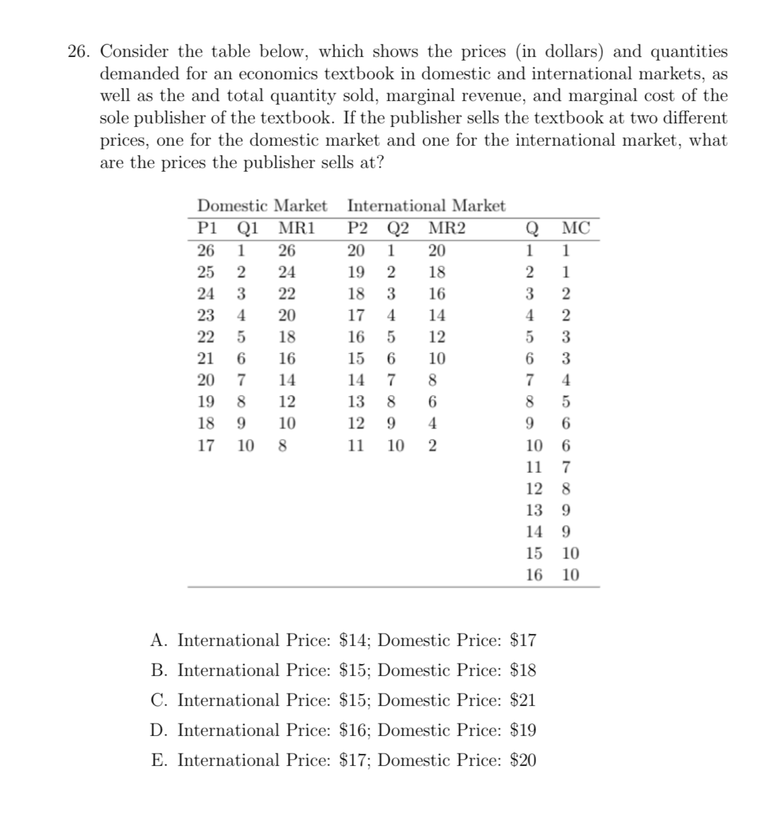 Solved Consider the table below, which shows the prices (in | Chegg.com