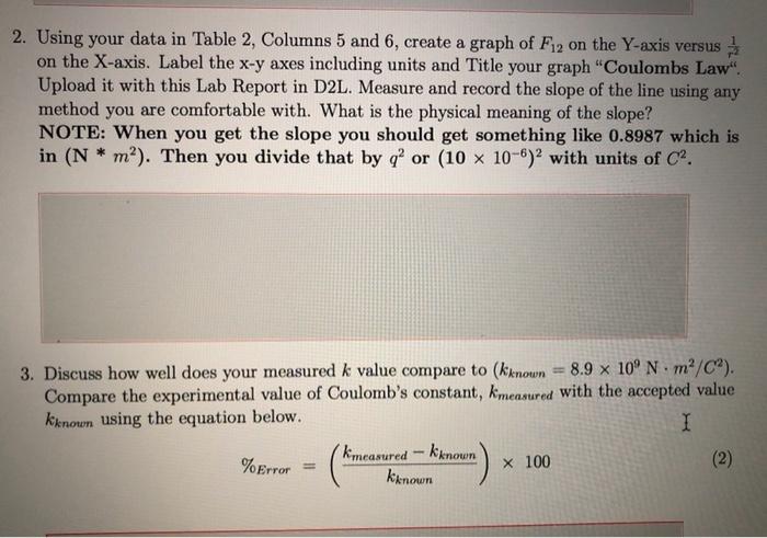 Solved Conclusions 1. Using your data in Table 2, Columns 4 | Chegg.com
