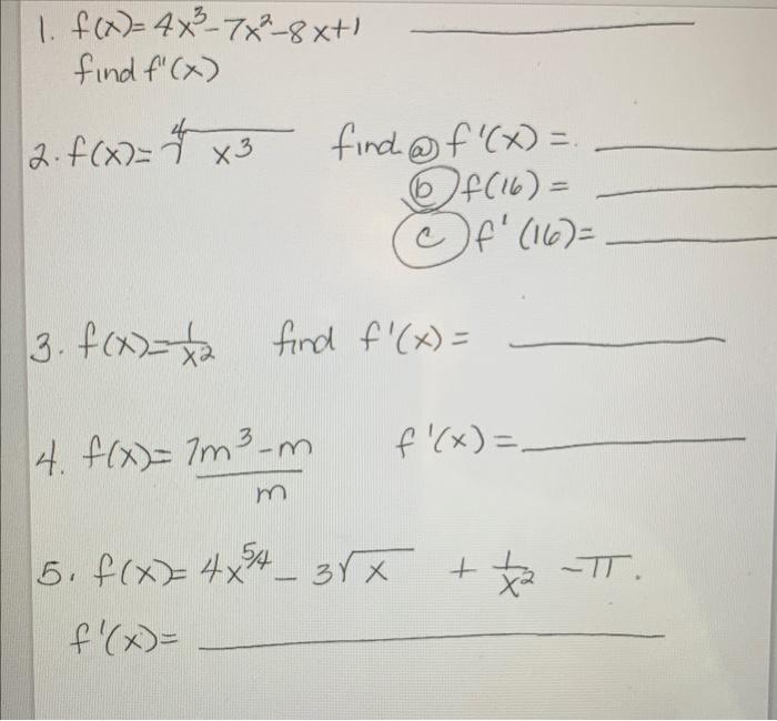 Solved 1. f(x)=4x3−7x2−8x+1 find f′(x) 2. f(x)=4x3 find@ | Chegg.com