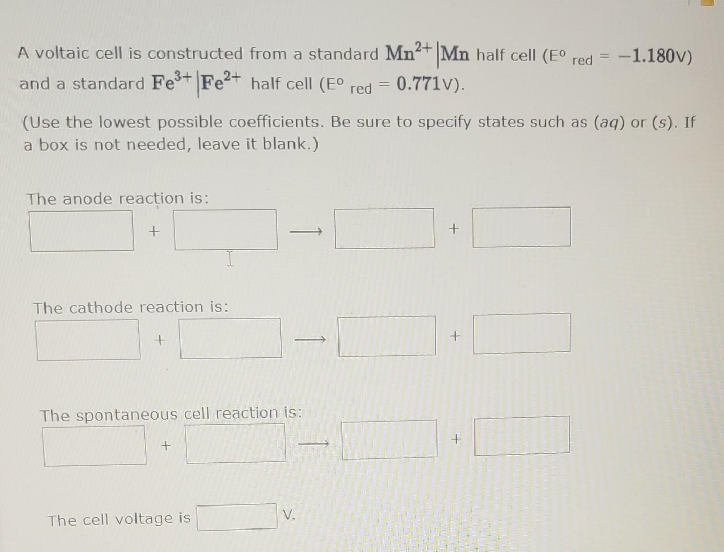 Solved red - 1.180V) A voltaic cell is constructed from a | Chegg.com