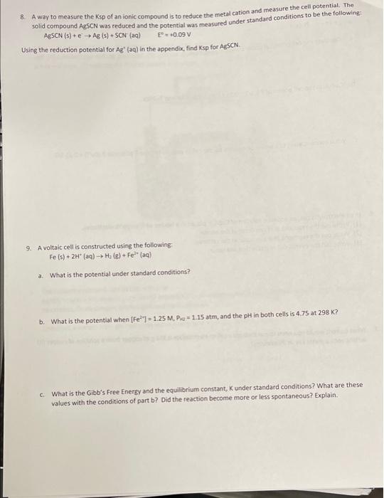 Solved 8. A way to measure the Ksp of an ionic compound is | Chegg.com