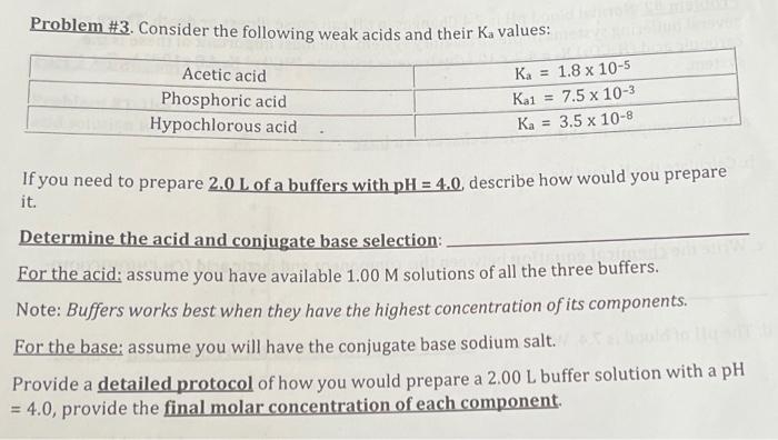 Solved Problem \\#3. Consider the following weak acids and | Chegg.com