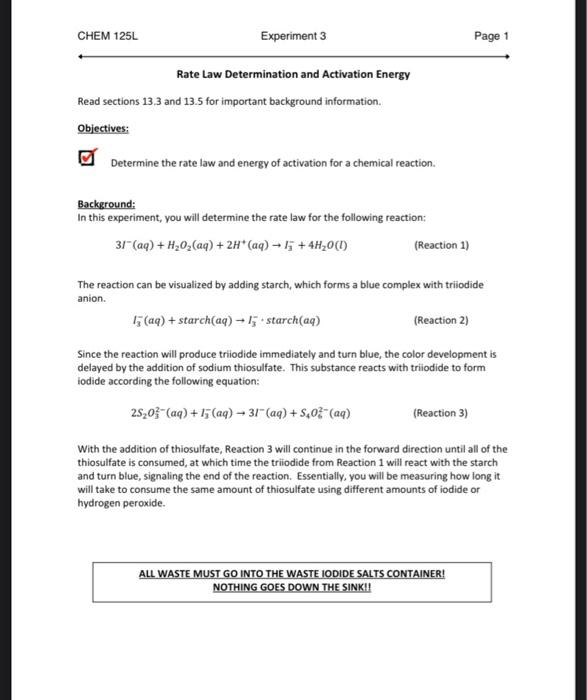 Solved Rate Law Determination and Activation Energy Report | Chegg.com