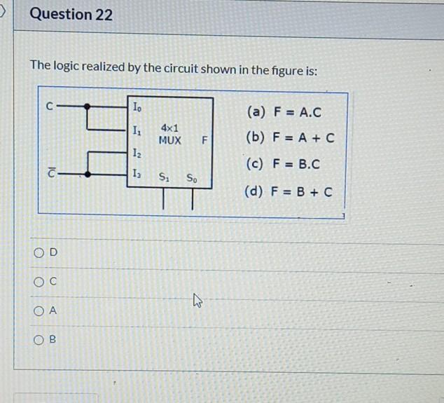 Solved Question 22 The logic realized by the circuit shown | Chegg.com