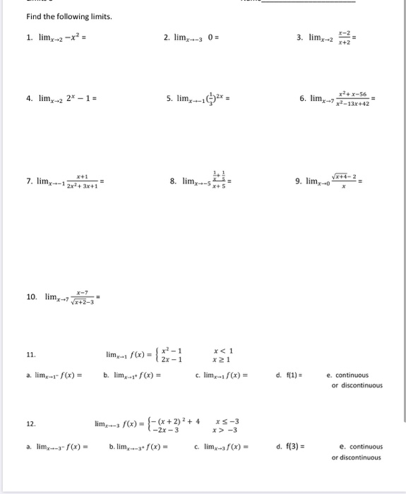 Solved Find the following limits. 1. limx-2X 2. limy--3 0 = | Chegg.com