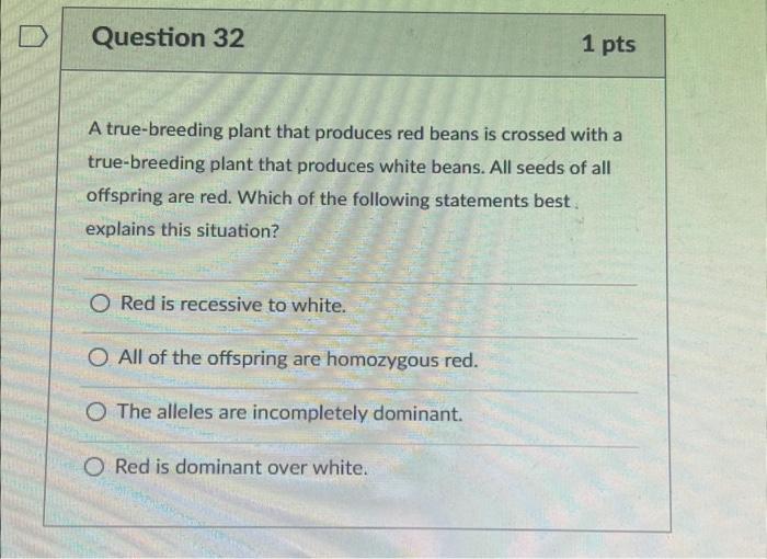 Solved A true-breeding plant that produces red beans is | Chegg.com