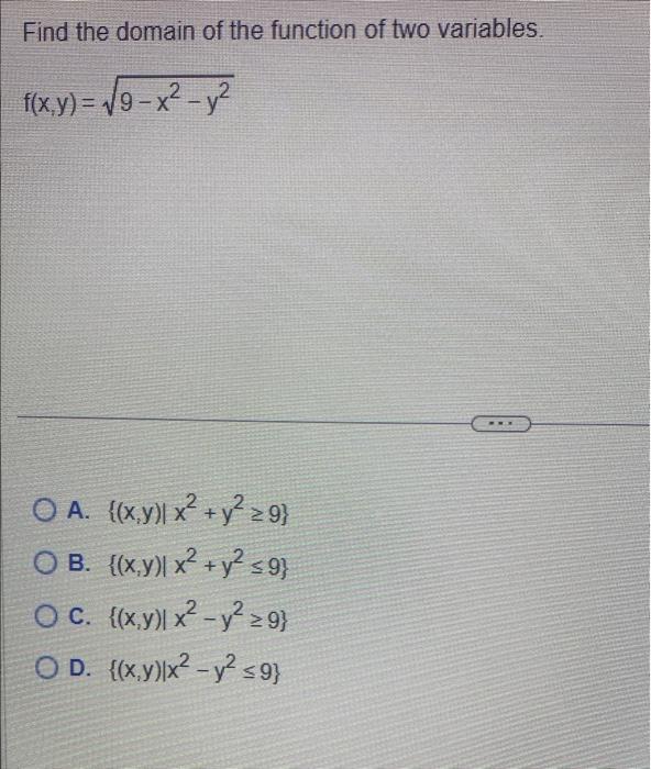 Solved Find the domain of the function of two variables. | Chegg.com