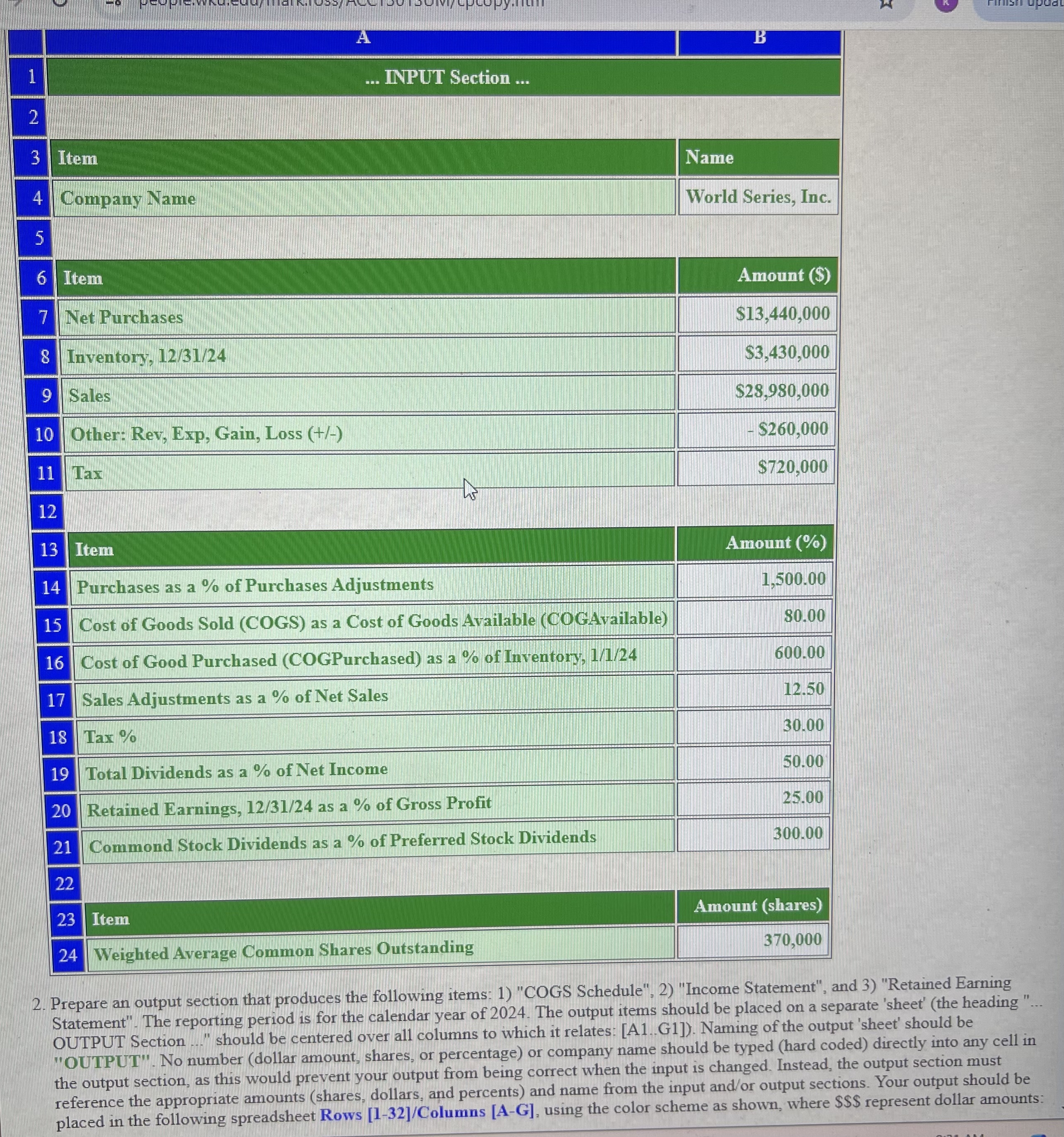 Prepare an output section that produces the following | Chegg.com
