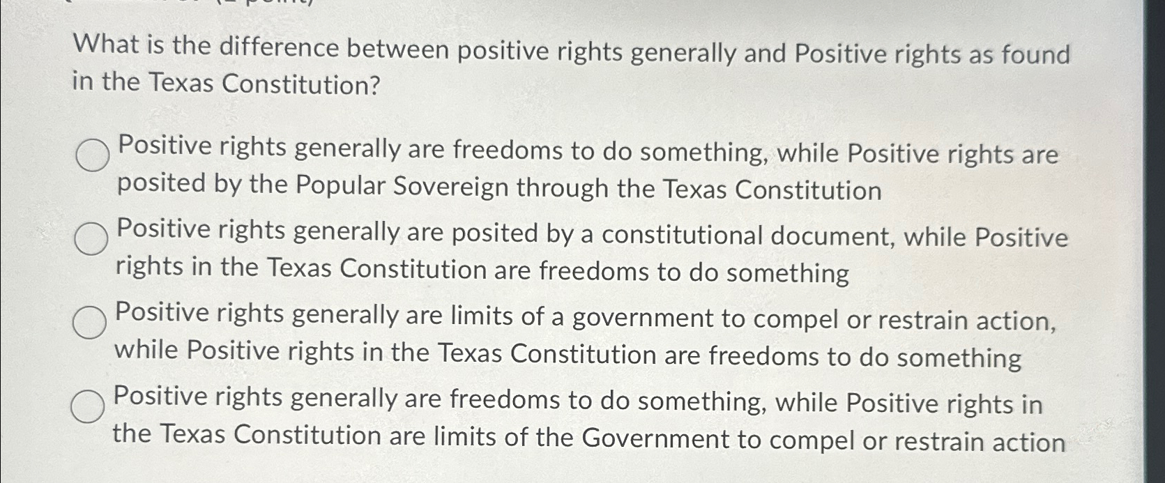 Solved What is the difference between positive rights | Chegg.com