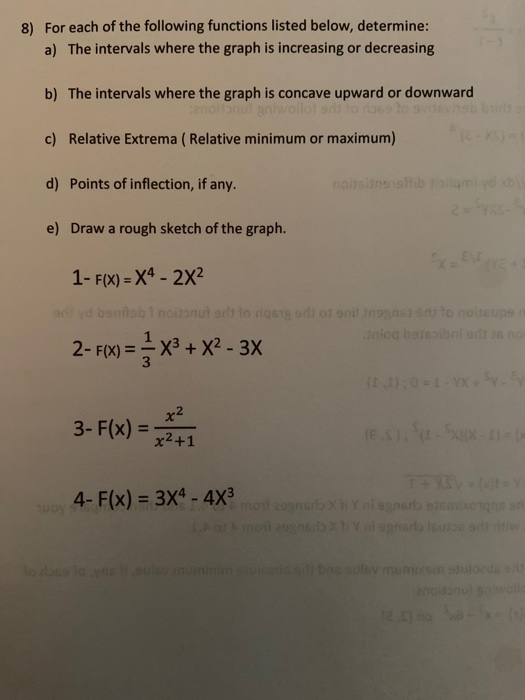 Solved 8) For each of the following functions listed below, | Chegg.com