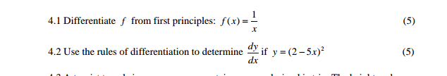 Solved 4.1 Differentiate f from first principles: f(x)=x1 | Chegg.com