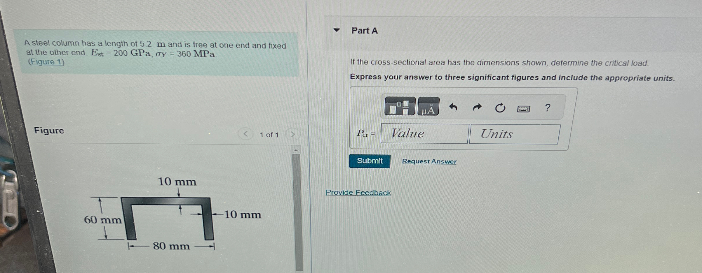 Solved A steel column has a length of 5.2m ﻿and is free at | Chegg.com