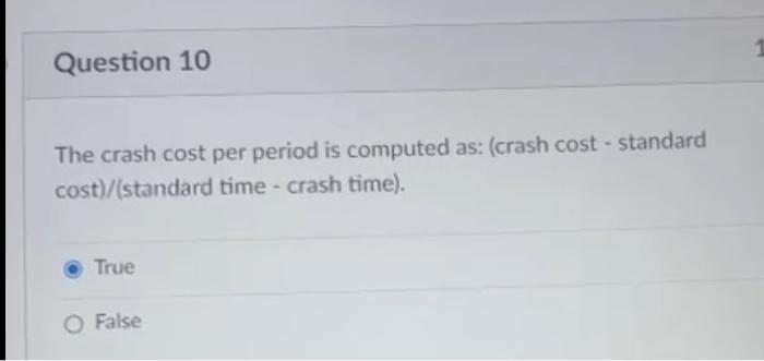 Solved The crash cost per period is computed as: (crash cost | Chegg.com