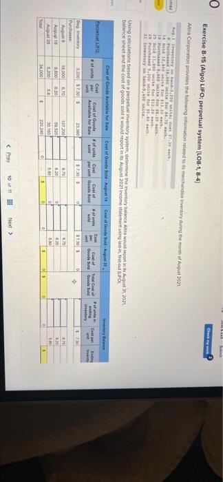 Solved o Exercise 8-15 (Algo) LIFO perpetual system | Chegg.com