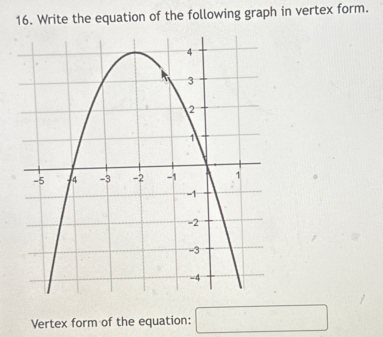 Solved Write the equation of the following graph in vertex | Chegg.com