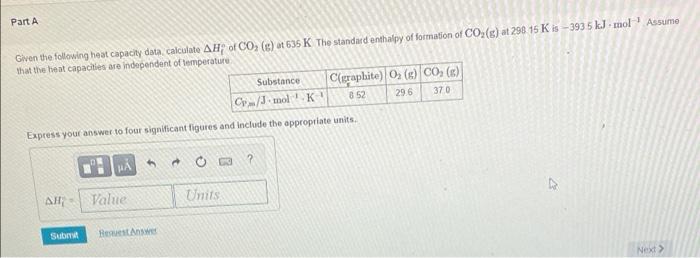 Solved Part A Given the following heat capacity data | Chegg.com