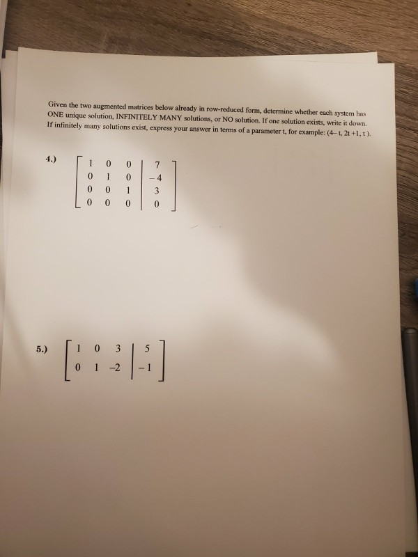 Solved Given the two augmented matrices below already in | Chegg.com