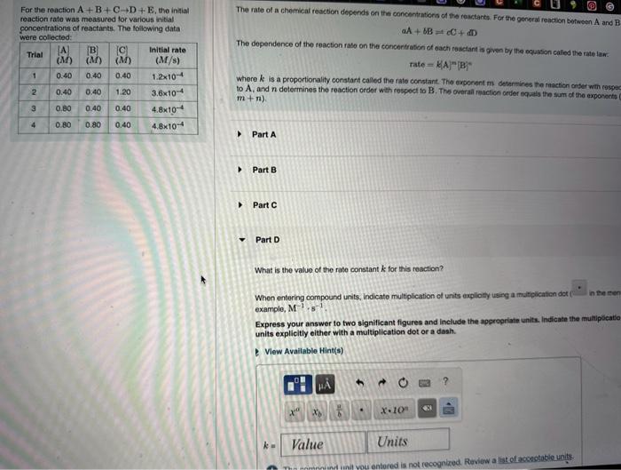 Solved it is an overall third rate reaction!For the reaction | Chegg.com