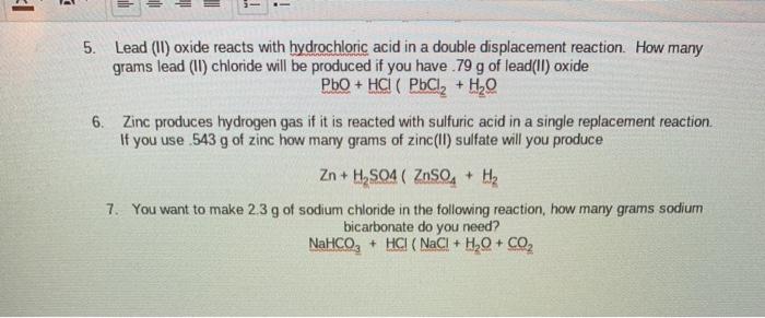 Solved 1 = 5. Lead (II) oxide reacts with hydrochloric acid | Chegg.com