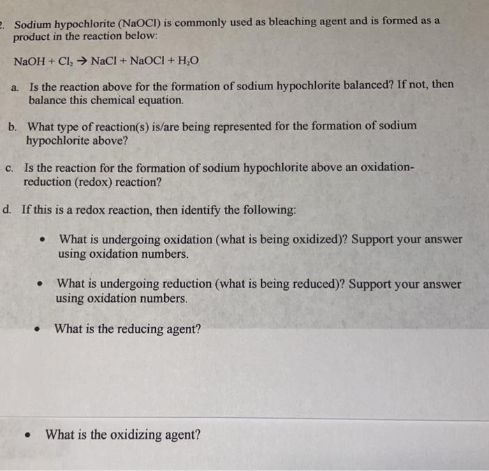 Solved 2. Sodium hypochlorite (NaOCI) is commonly used as | Chegg.com