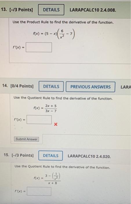 Solved LARAPCALC10 2.4.008. Use the Product Rule to find the | Chegg.com