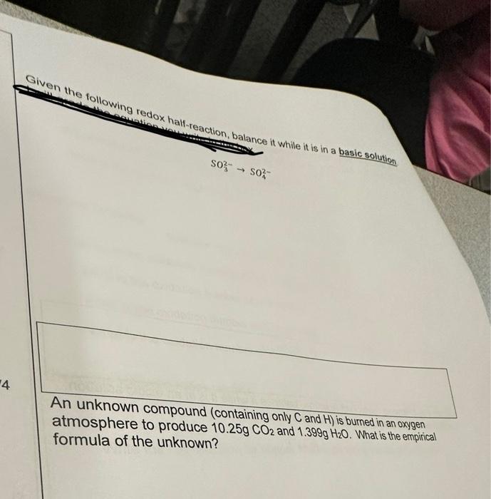 Solved SO32−→SO42− An unknown compound (containing only C | Chegg.com