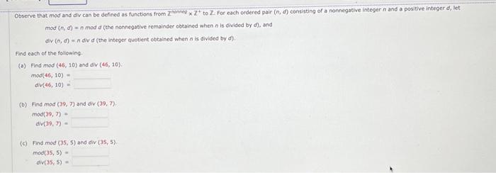 Solved Observe that mod and div can be defined as functions | Chegg.com
