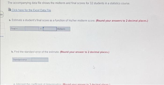 Solved The accompanying data file shows the midterm and | Chegg.com