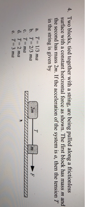 Solved 4. Two blocks, tied together with a string, are being | Chegg.com