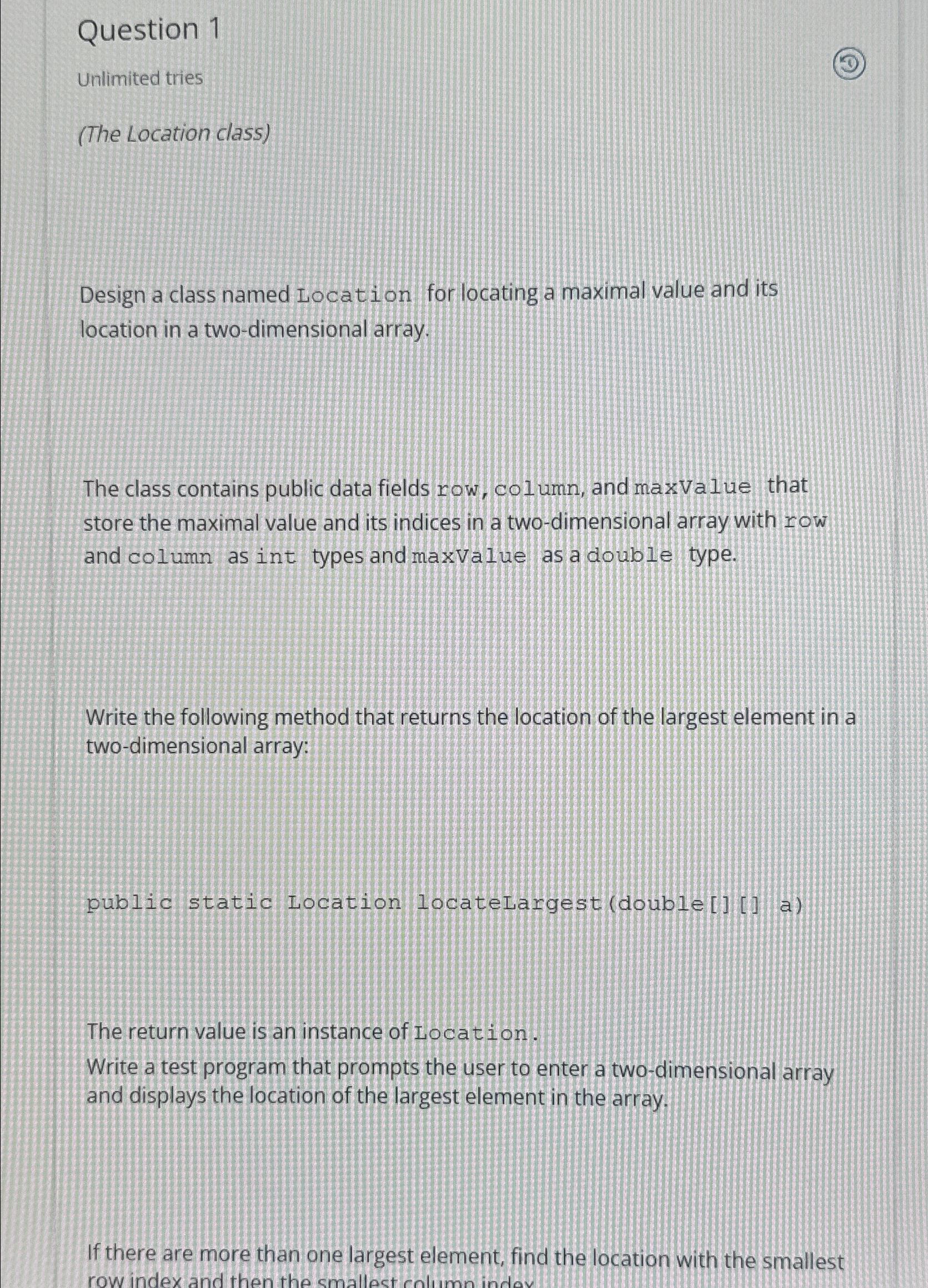Solved Question 1unlimited Triesthe Location Classdesign A 