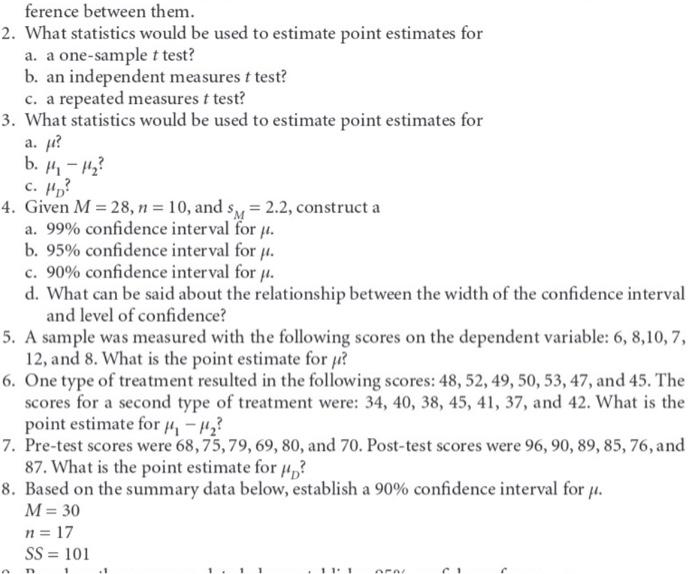 Solved 2. What statistics would be used to estimate point | Chegg.com