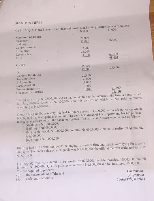 Solved 3QUESTION THREEPowed personally N10,000,000 ﻿and he | Chegg.com