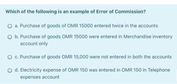 Solved Which of the following is an example of Error of | Chegg.com