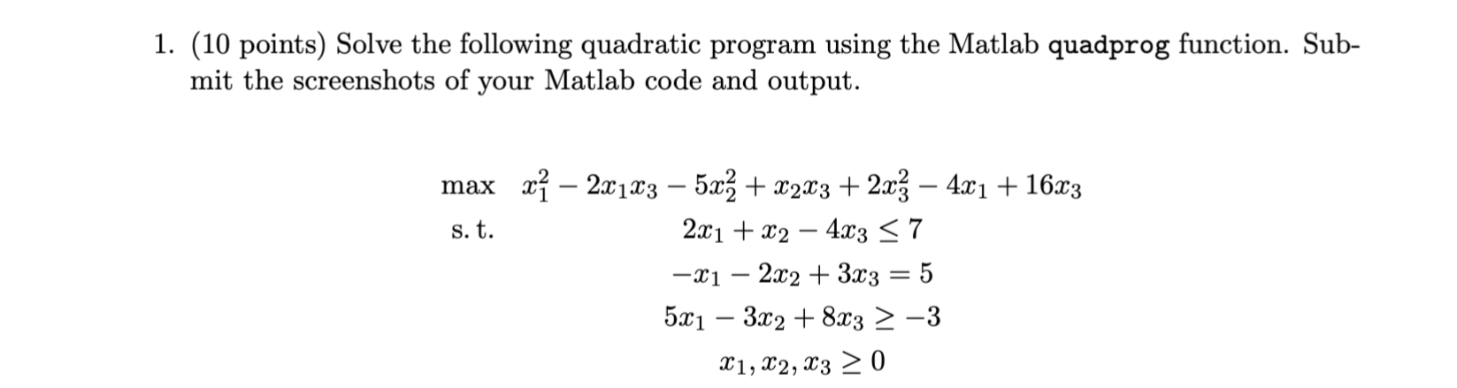 Solved Solve the following quadratic program using the | Chegg.com