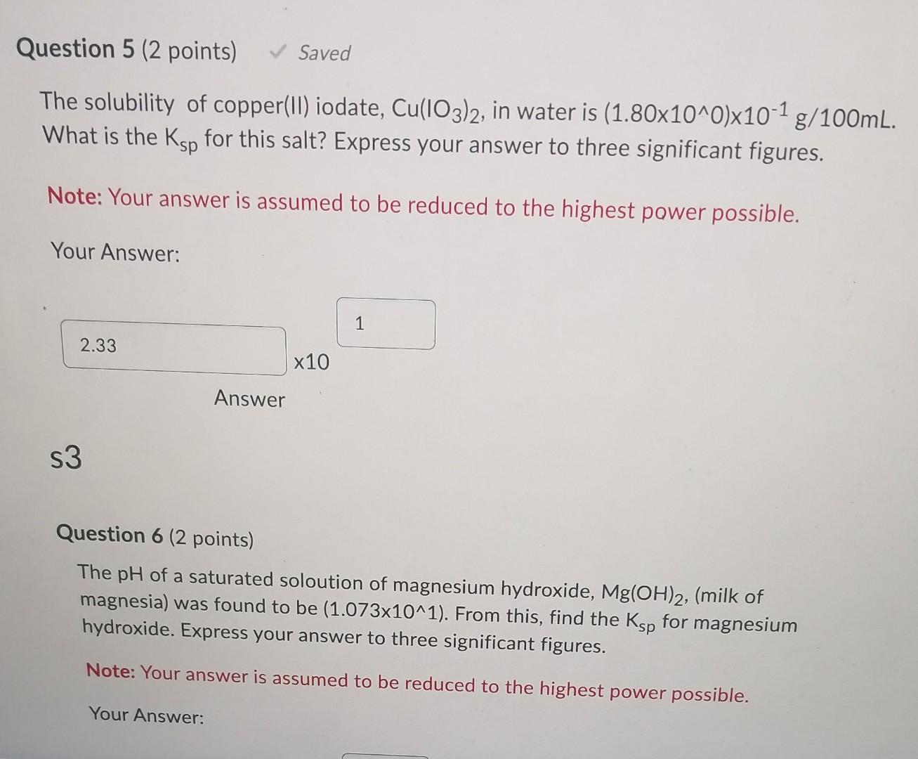 Solved Question 5 (2 points) Saved The solubility of | Chegg.com