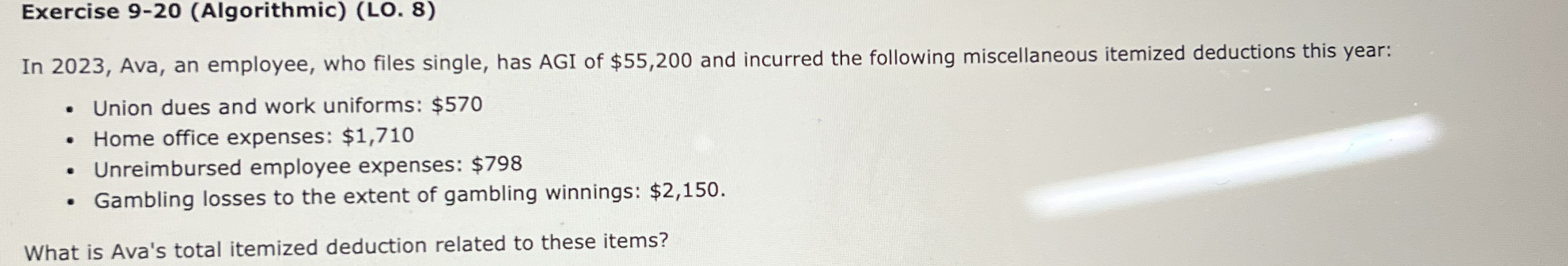 High Quality SOLUTION Exercise 9-20 (Algorithmic) (LO. 8)In 2023, ﻿Ava, an | Chegg.com