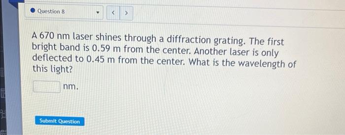 Solved A 670 nm laser shines through a diffraction grating. | Chegg.com