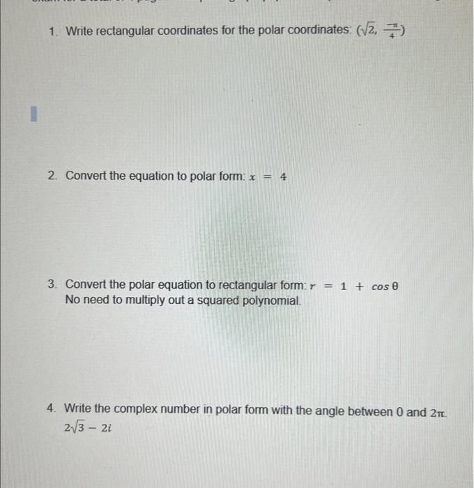 Solved 1. Write rectangular coordinates for the polar | Chegg.com