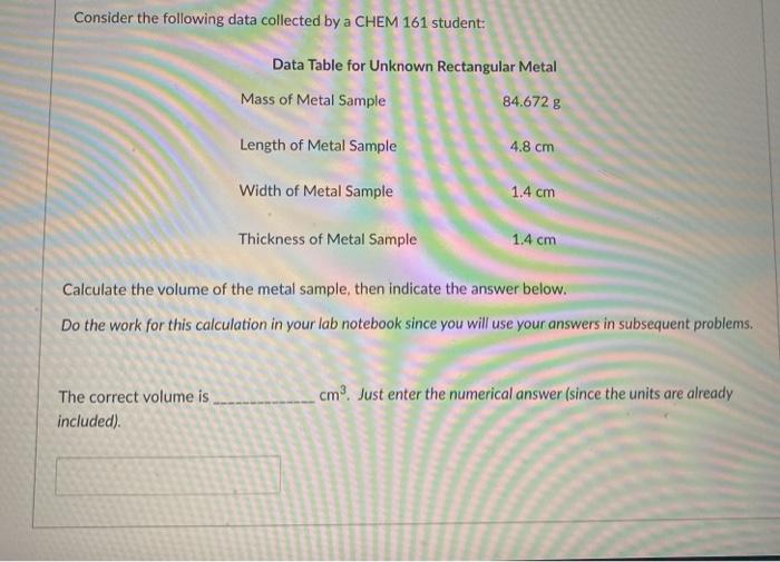 Solved Consider the following data collected by a CHEM 161 | Chegg.com