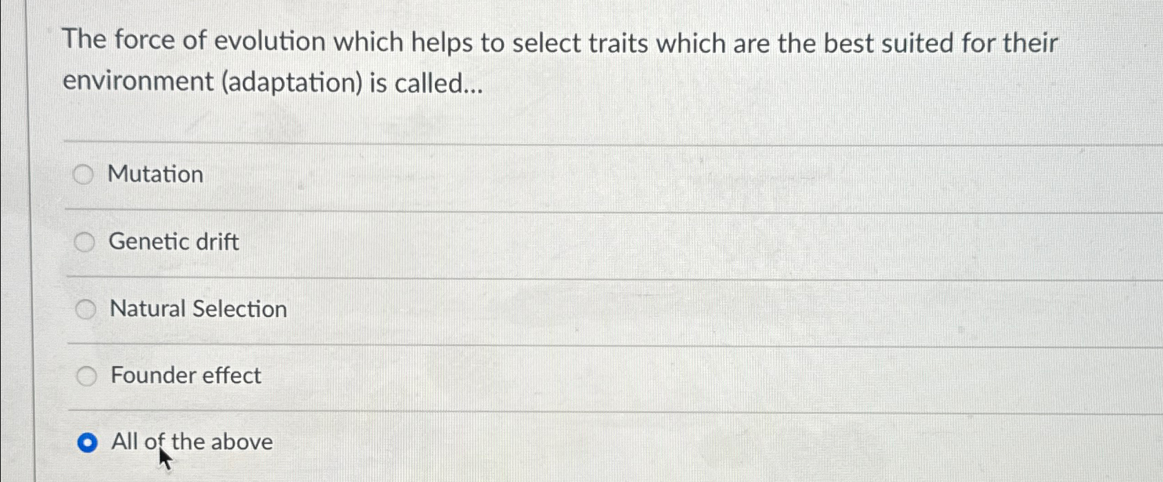 Solved The force of evolution which helps to select traits | Chegg.com