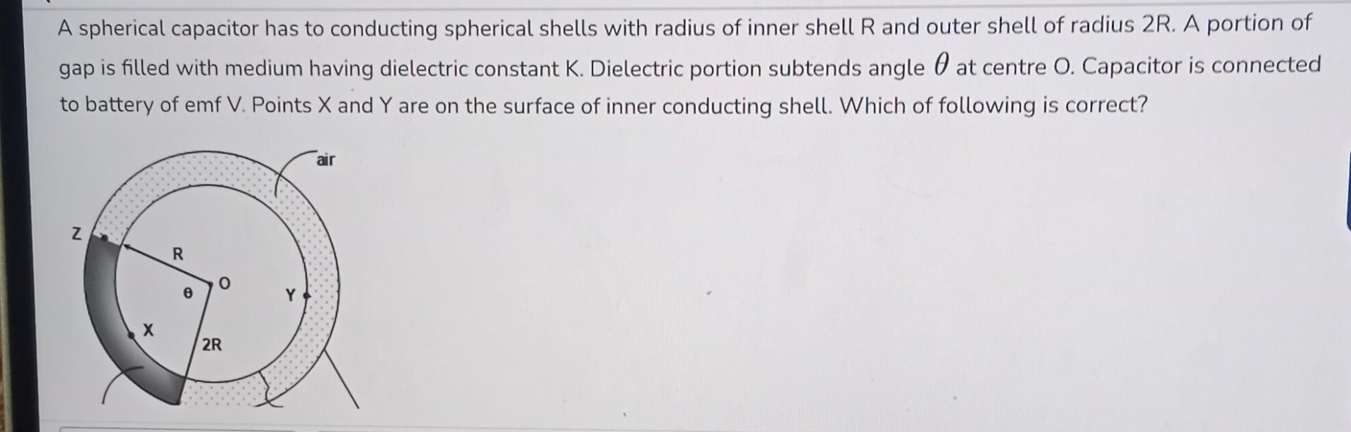 A spherical capacitor has to conducting spherical | Chegg.com