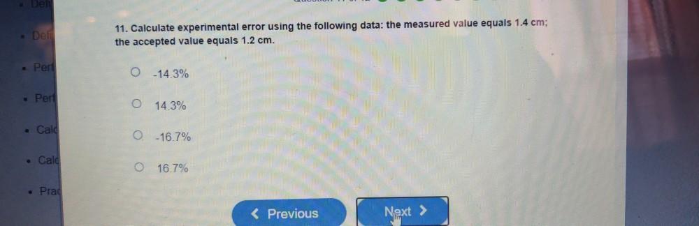 Solved Defi 11. Calculate experimental error using the | Chegg.com